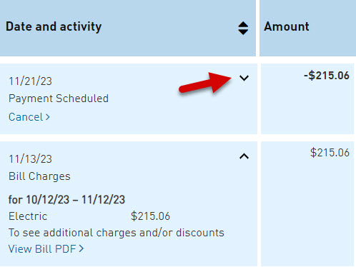 How can I tell what payment method or type is being used for a scheduled payment?
