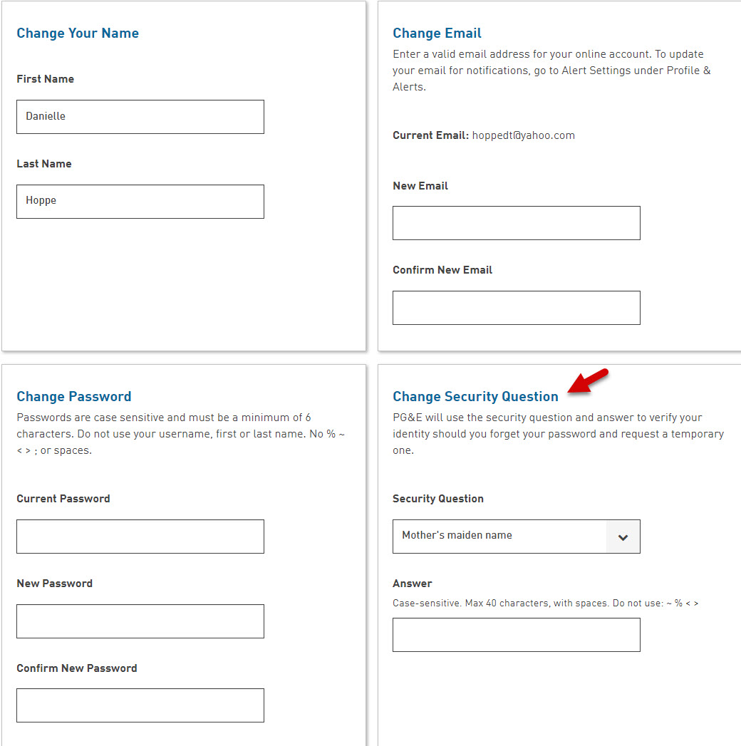 How do I change my security question?